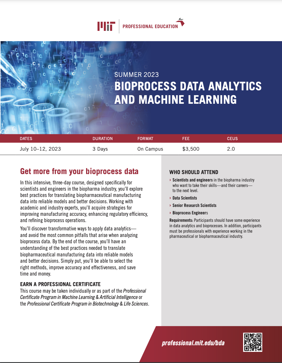 Bioprocess Data Analytics and Machine Learning | Professional Education